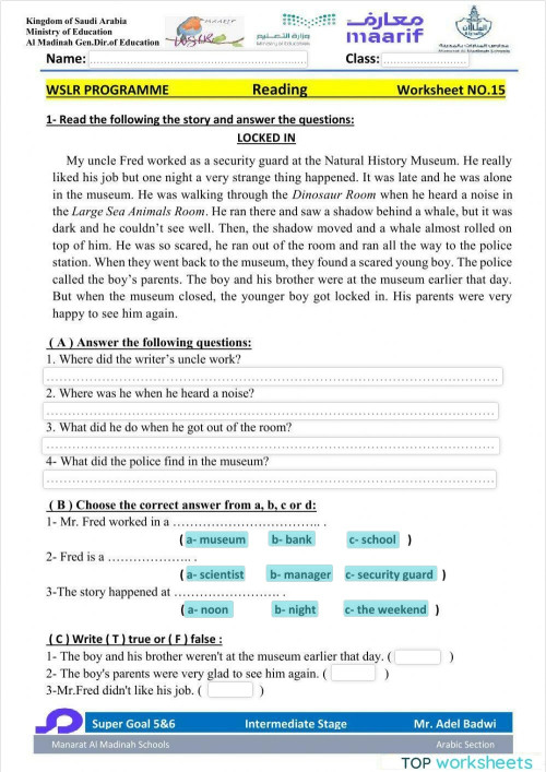 Super Goal 5&6 Reading 3. Interactive worksheet | TopWorksheets