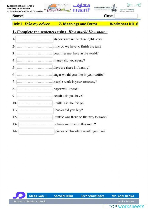 Mega Goal 1 Second Term Unit 2 Take My advice 7-Meaning. Interactive ...