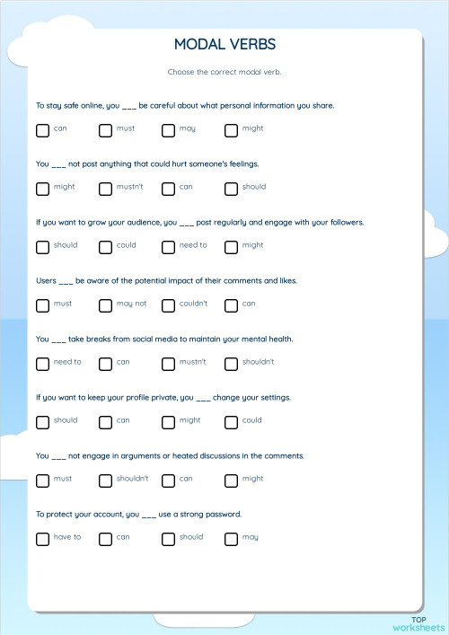 MODAL VERBS. Interactive worksheet | TopWorksheets