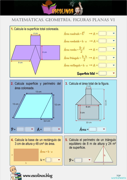 Matemáticas. Geometría, Figuras planas VI. Ficha interactiva ...