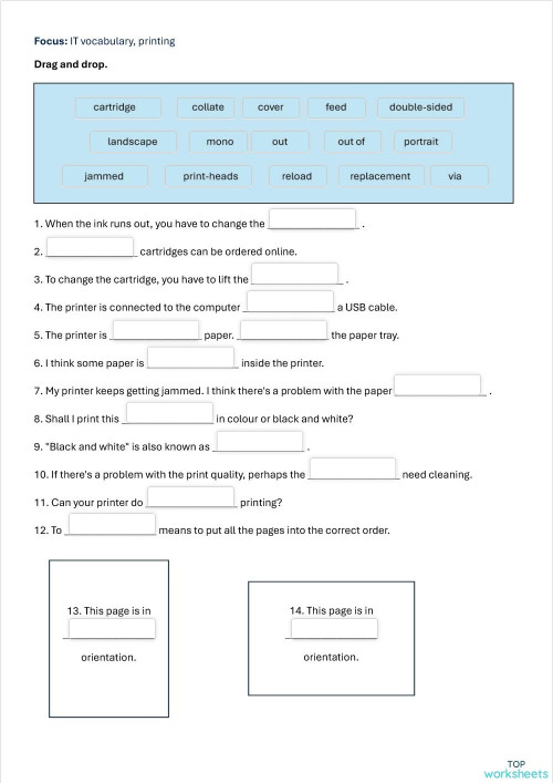 Vocabulary 1.7 - Printing. Interactive worksheet | TopWorksheets