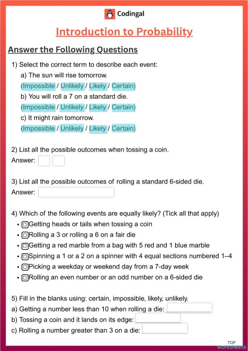 Probability: interactive worksheets and online exercises | TopWorksheets