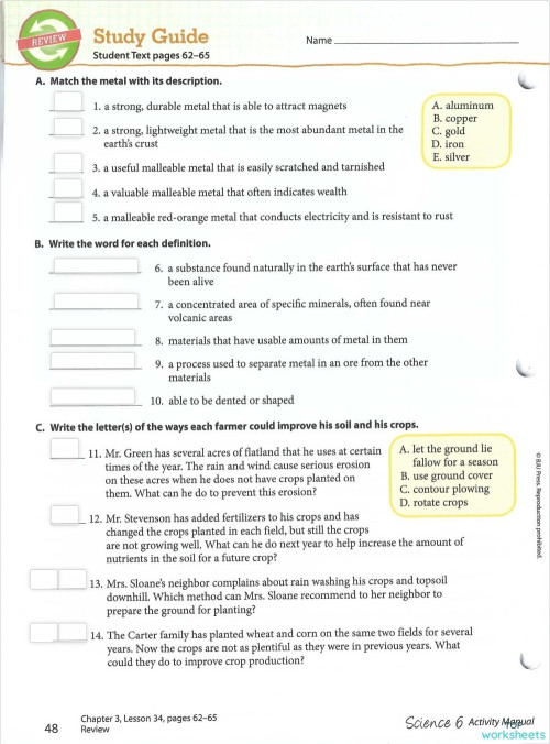 Lesson 34: Study Guide Pg 48. Interactive worksheet | TopWorksheets