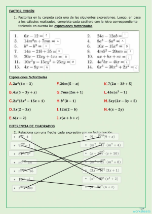 Hoja De Trabajo Para Encontrar Factores Comunes