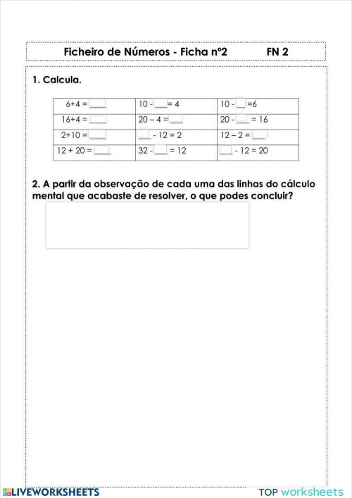 Calculo Mental- CM2. Ficha interativa | TopWorksheets