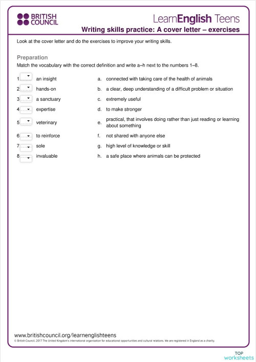 Application Letter. Interactive worksheet | TopWorksheets