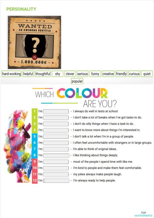 Character A2+. Interactive worksheet | TopWorksheets