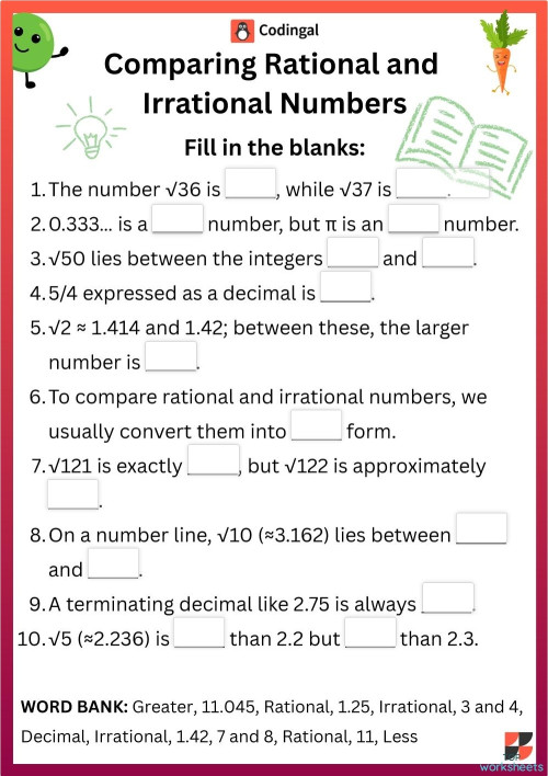 M_G08M03L10_WA01_Comparing_Rational_and_Irrational_Numbers_3. Interactive worksheet | TopWorksheets