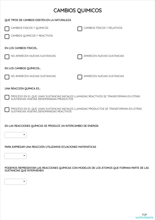 CAMBIOS QUIMICOS. Ficha interactiva | TopWorksheets