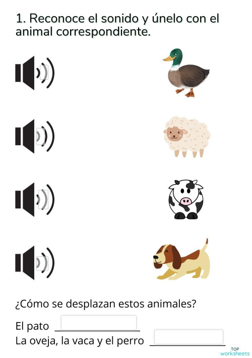 ¿Qué sonido hacen los animales?. Ficha interactiva | TopWorksheets