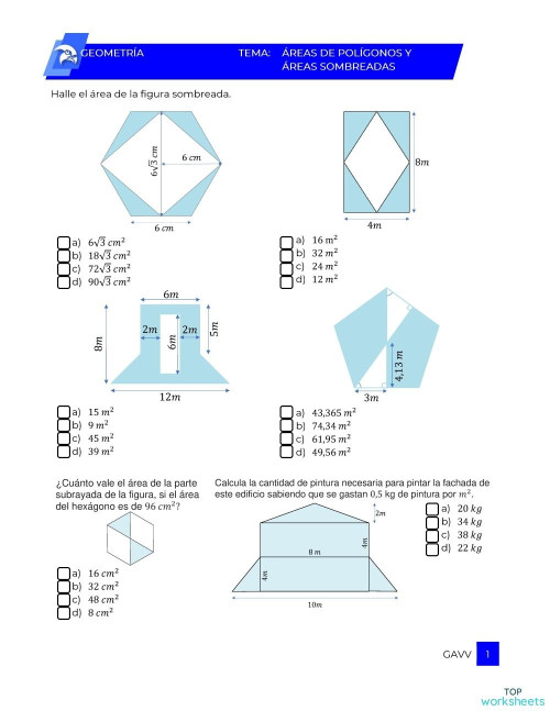 Geometría - Áreas de polígonos y áreas sombreadas. Ficha interactiva ...