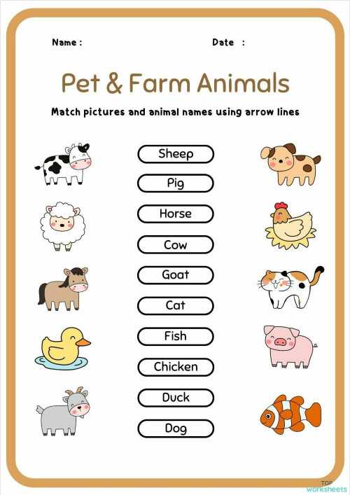 Animal Vocabulary Worksheet In White Playful Style. Ficha interactiva ...
