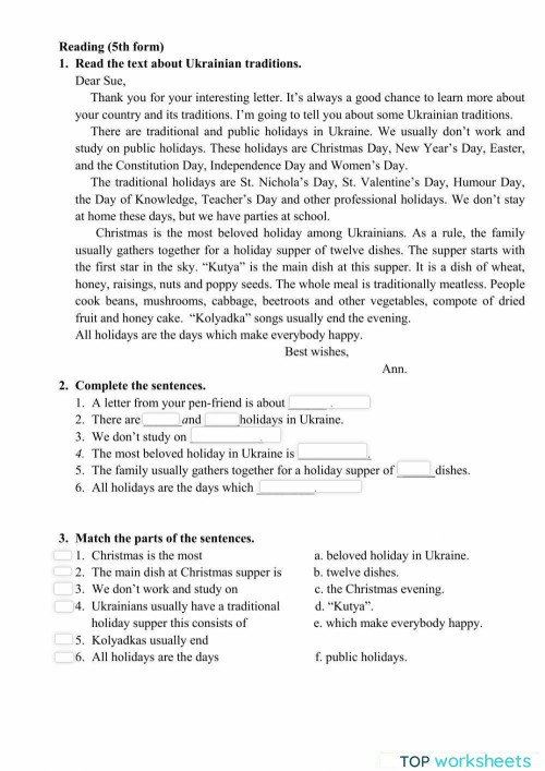 Ukrainian traditions. Interactive worksheet | TopWorksheets