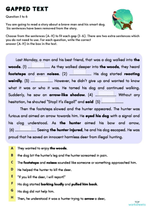 Gapped text. Interactive worksheet | TopWorksheets