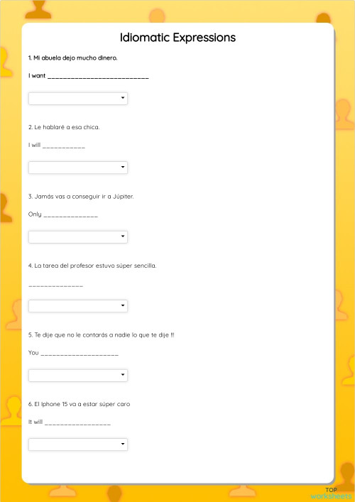 Idiomatic Expressions. Interactive worksheet | TopWorksheets