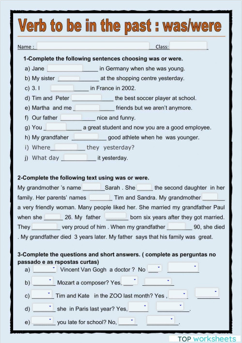 Simple past of to be (was-were). Interactive worksheet | TopWorksheets