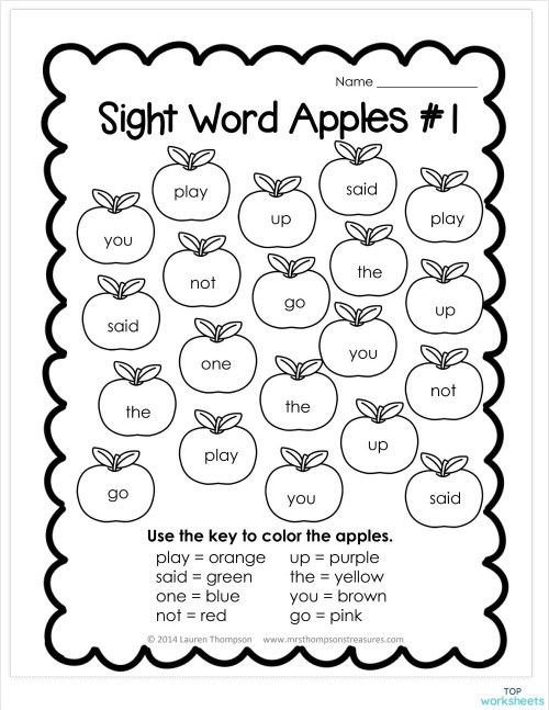 Apples Color By Sight Words. Interactive worksheet | TopWorksheets