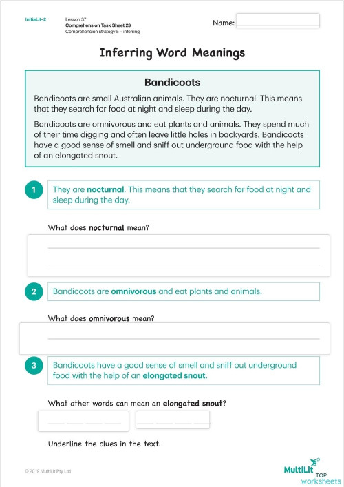 Lesson 37 Inferring Word Meanings. Interactive worksheet | TopWorksheets
