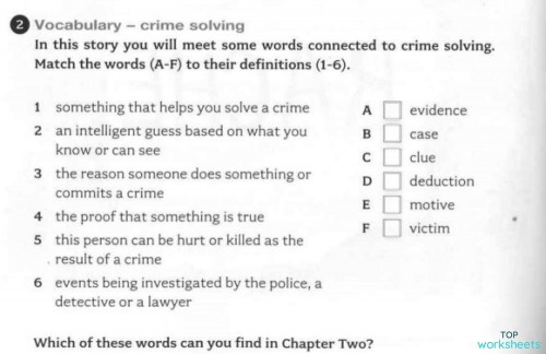 Vocabulary: crime solving. Interactive worksheet | TopWorksheets