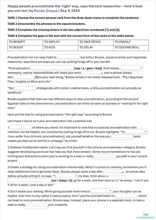procrastination. Interactive worksheet | TopWorksheets