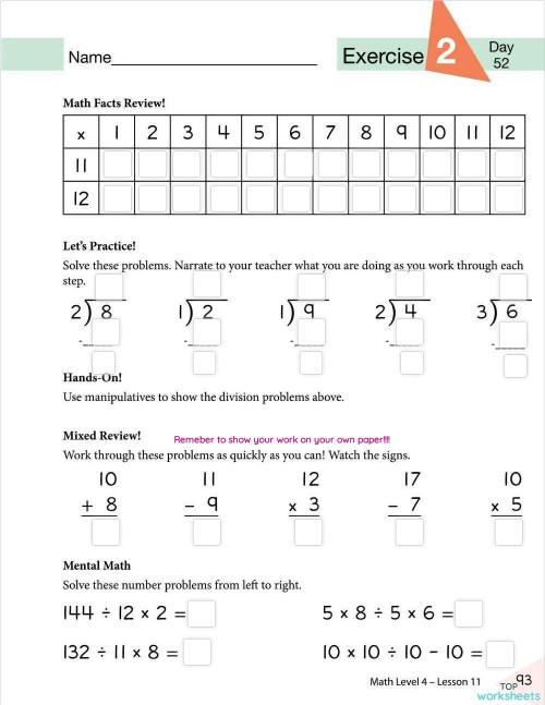 Lesson 11: Exercise 2 Pg 93. Interactive worksheet | TopWorksheets