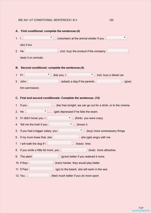 BIE A2+ U7 1st & 2nd Conditionals. Interactive worksheet | TopWorksheets