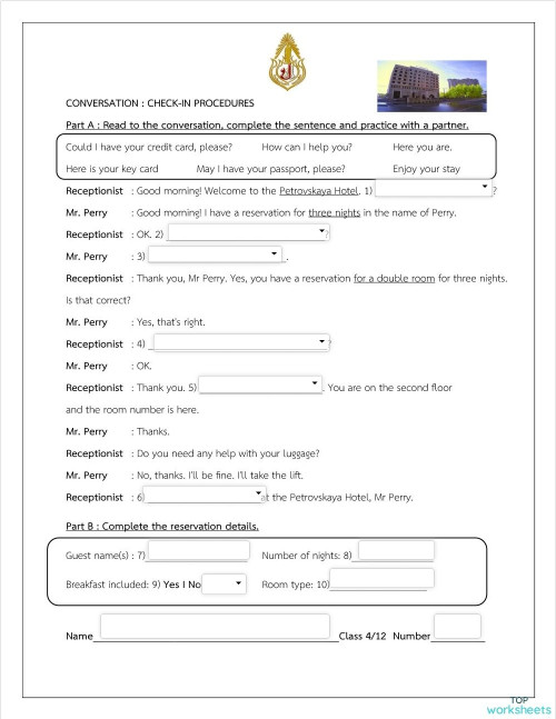 CONVERSATION : CHECK-IN PROCEDURES. Interactive worksheet | TopWorksheets
