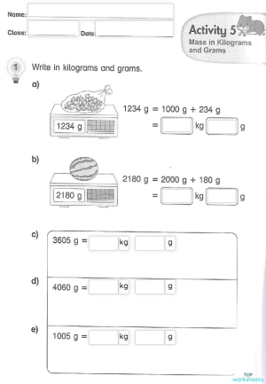 Mass in Kg and g Y3. Interactive worksheet | TopWorksheets