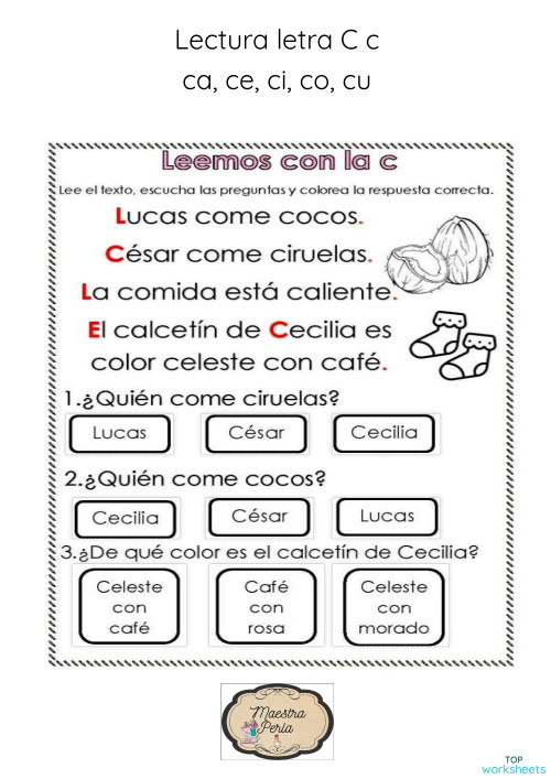 Lectura letra C/Colegio petit. Ficha interactiva | TopWorksheets