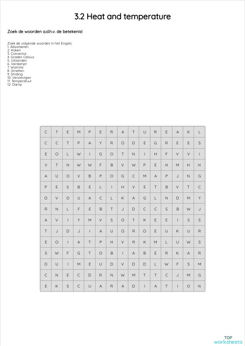 3.2 Heat and temperature. Interactive worksheet | TopWorksheets