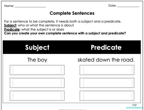 Complete Sentences Lesson. Interactive worksheet | TopWorksheets