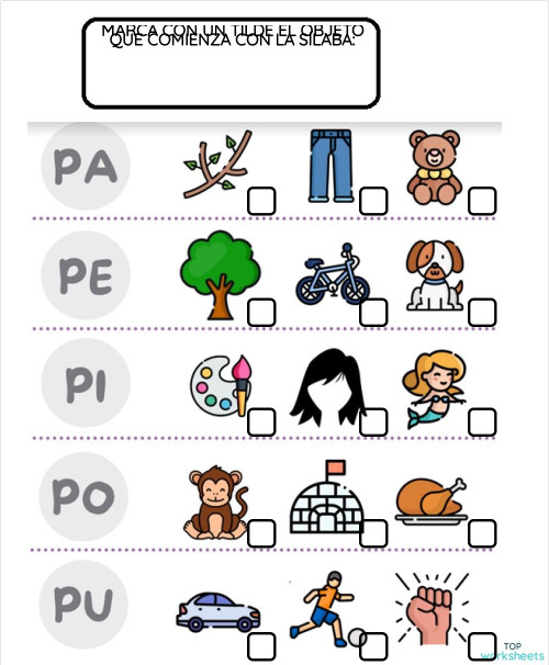 Sílabas: fichas interactivas y ejercicios online | TopWorksheets