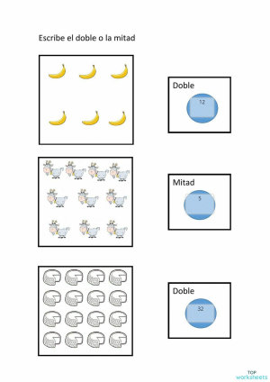 Doble y mitad de un número. Ficha interactiva | TopWorksheets
