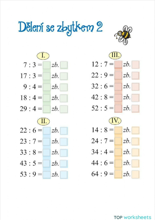 Dělení se zbytkem. Interaktivní pracovní list | TopWorksheets