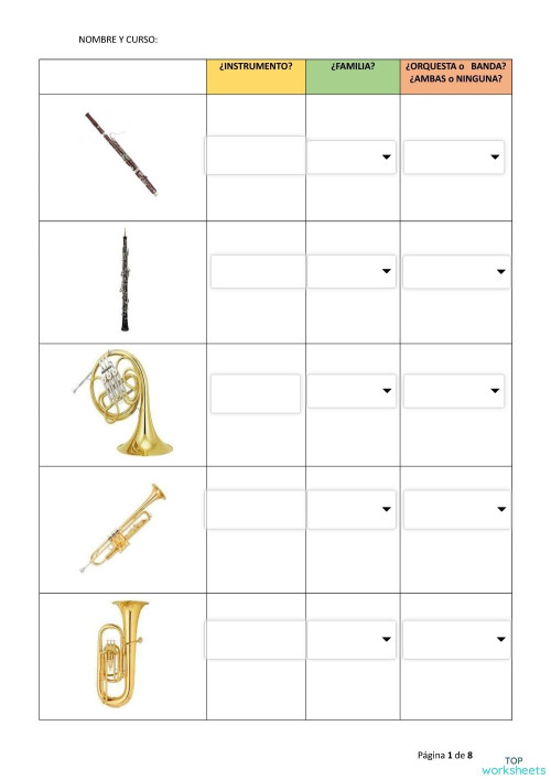 Instrumentos de Cuerda. Ficha interactiva | TopWorksheets