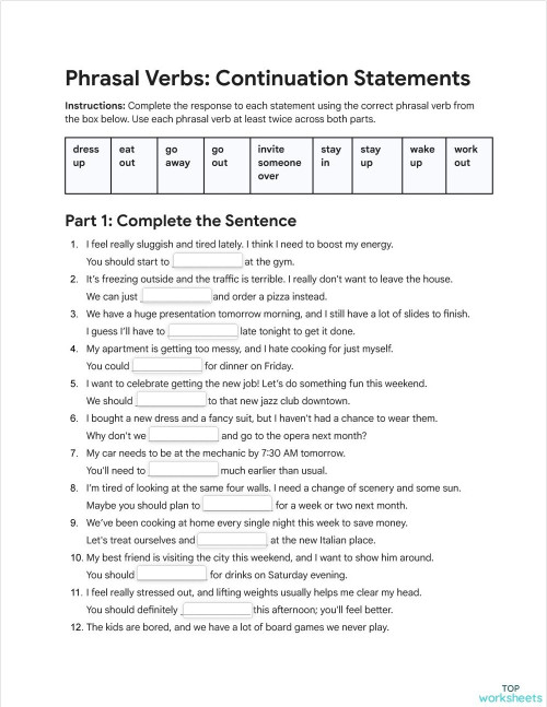 Phrasal Verbs Exercise - Practice. Interactive worksheet | TopWorksheets