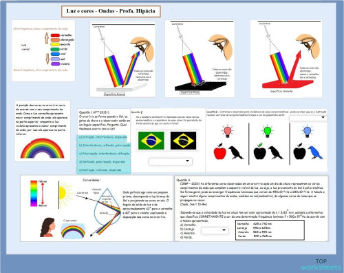 Luz e cores - Optica - Física. Ficha interativa | TopWorksheets