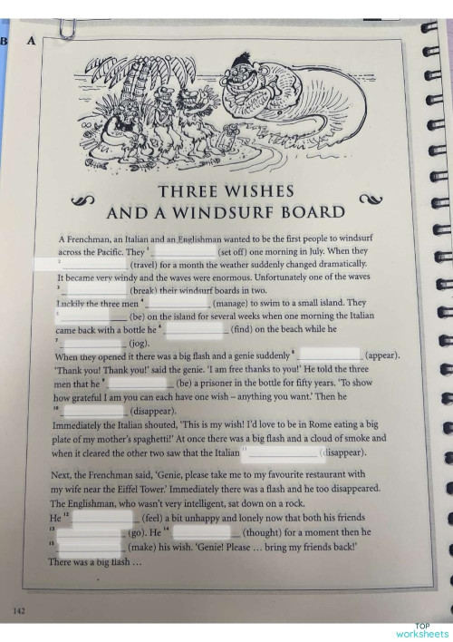 THREE WISHES AND A WINDSURF BOARD STORY. Interactive worksheet ...