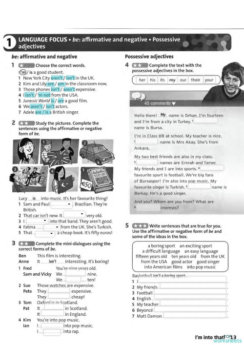 Be - affirmative + negative; Possessive adjectives. Interactive ...