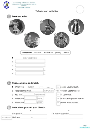 Talents and activities. Interactive worksheet | TopWorksheets