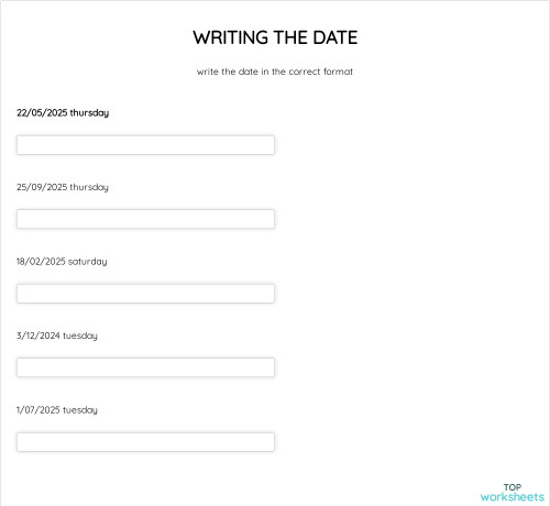 WRITING THE DATE. Interactive worksheet | TopWorksheets