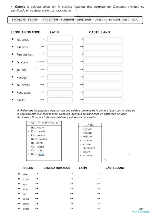 Latín: fichas interactivas y ejercicios online | TopWorksheets