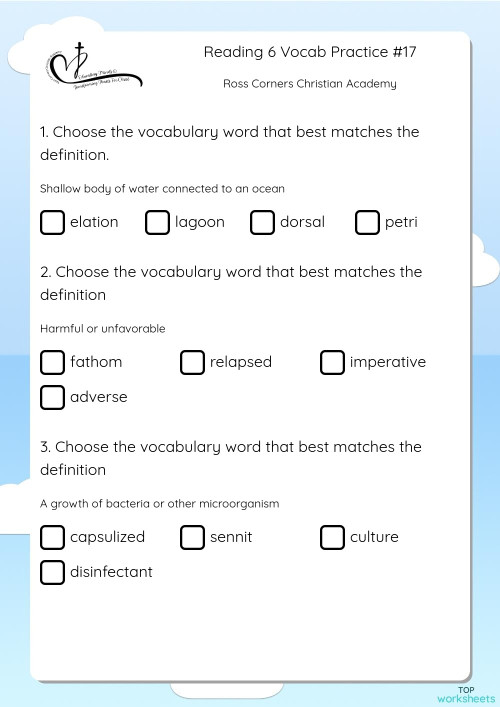 Reading 6 Vocab Practice #17. Interactive worksheet | TopWorksheets