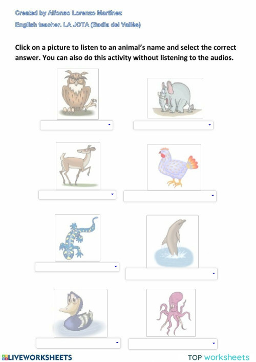 Listening: Animals 02. Interactive worksheet | TopWorksheets