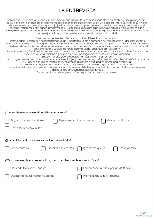 LA ENTREVISTA. Ficha interactiva | TopWorksheets
