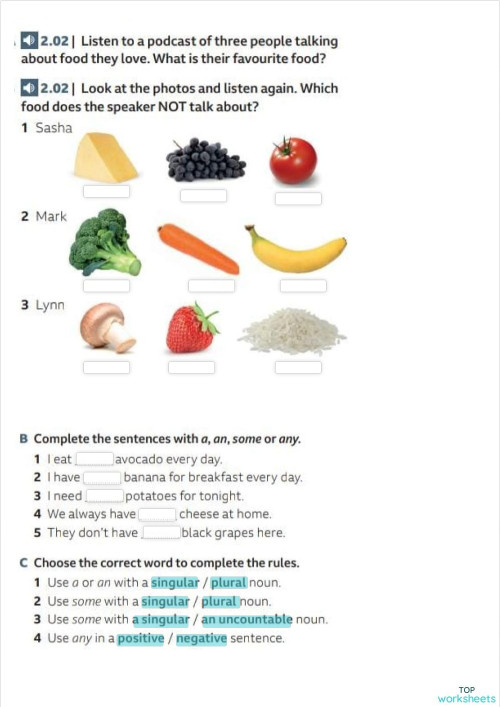 Listening activities: Food and Drink. Ficha interactiva | TopWorksheets