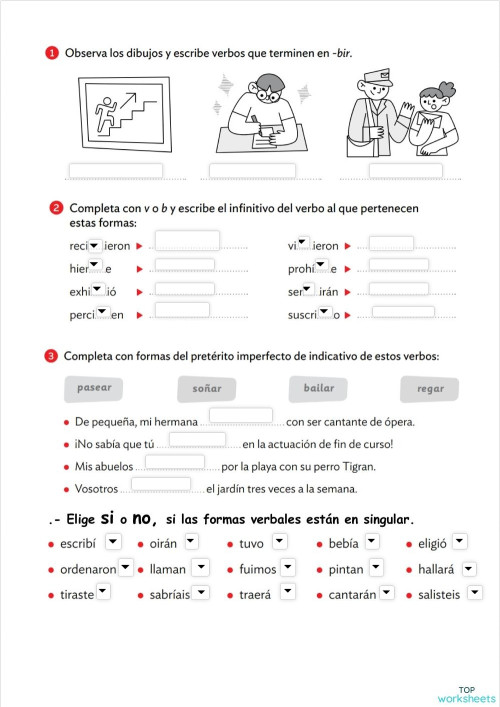 Repaso sufijos, verbos en -bir, número y persona de los verbos.. Ficha interactiva | TopWorksheets