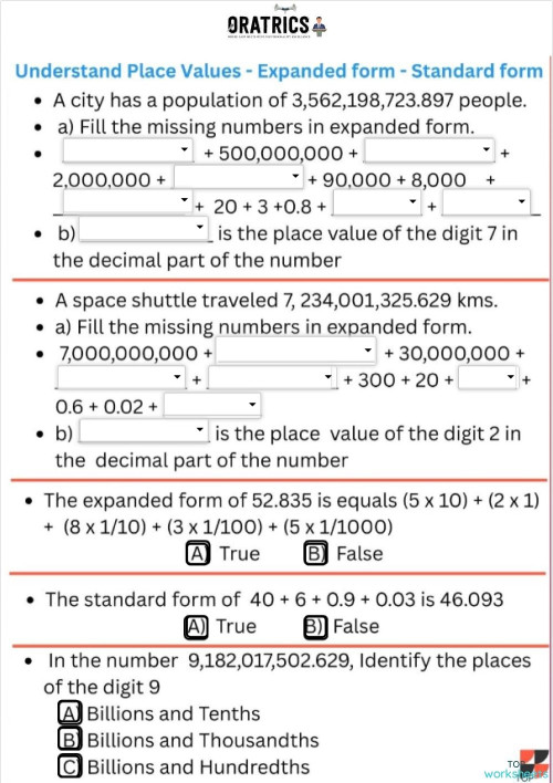 Place Value 11. Interactive worksheet | TopWorksheets
