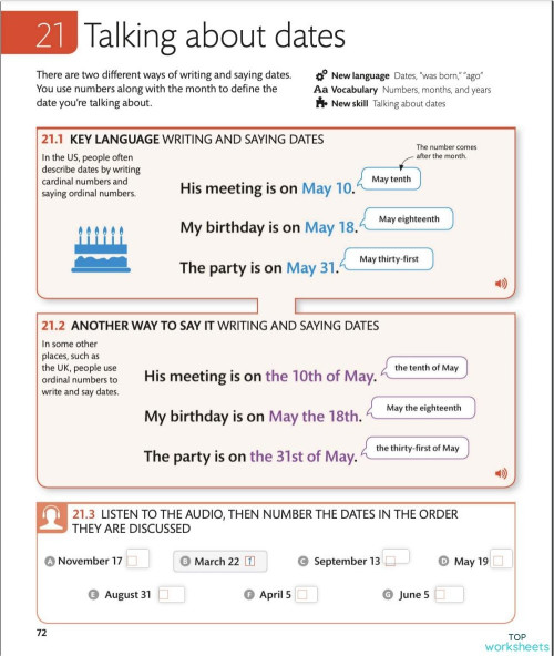 Talking about dates. Interactive worksheet | TopWorksheets