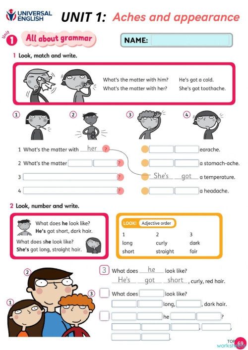 UNIT 1: Aches and appearance. Ficha interactiva | TopWorksheets
